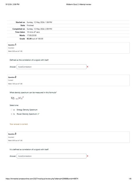 Midterm Quiz 2 Attempt Review Pdf Spectral Density Convolution