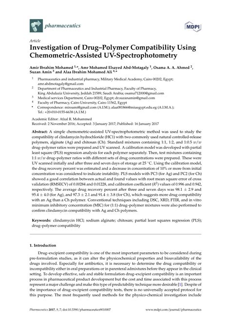 Pdf Investigation Of Drug Polymer Compatibility Using Chemometric Assisted Uv Spectrophotometry