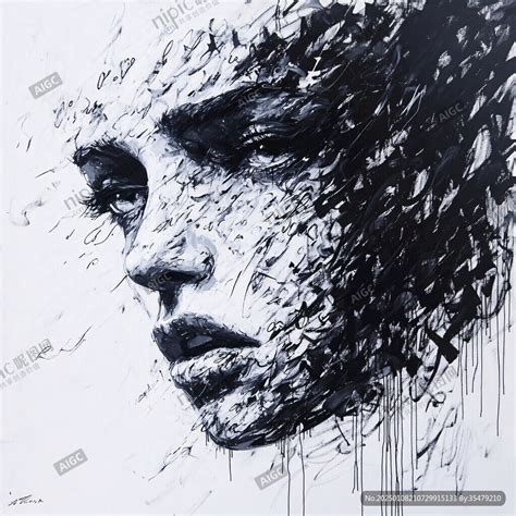 Ai创作图扭曲人像插画 黑白人像抽象画 圆珠笔速写 圆珠笔效果 高清铅笔画 丙烯画人物 洒脱随意大气笔触肌理 丙烯肖像画 创意人像设计初稿草稿 创意人物画 针管笔装饰画 黑白人物装饰画 创意