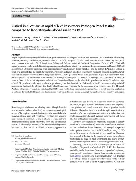 Pdf Clinical Implications Of Rapid Eplex® Respiratory Pathogen Panel