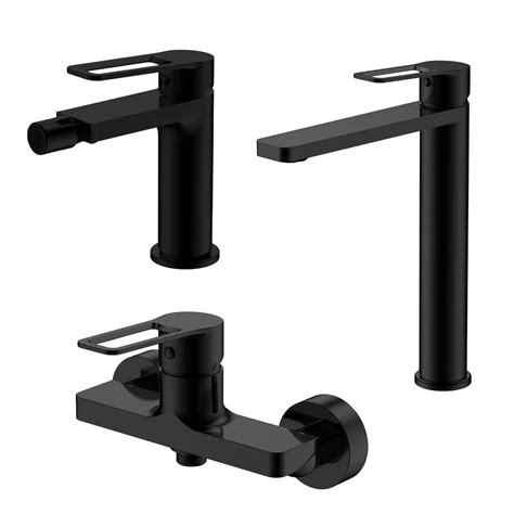 Set Miscelatore Lavabo Alto E Bidet Con Esterno Doccia Nero Opaco Ketra