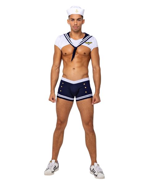 Sailor Costume Mens Captain Seaman Sexy Seductive White Blue Shrug Top