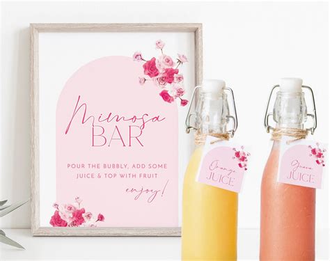 Pink Mimosa Bar Sign Floral Mimosa Sign Bridal Shower Mimosa Bar Sign