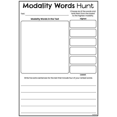 Modality Words Hunt Worksheets Top Teacher