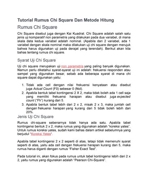 Tutorial Rumus Chi Square Dan Metode Hitung Chi Square Adalah Salah