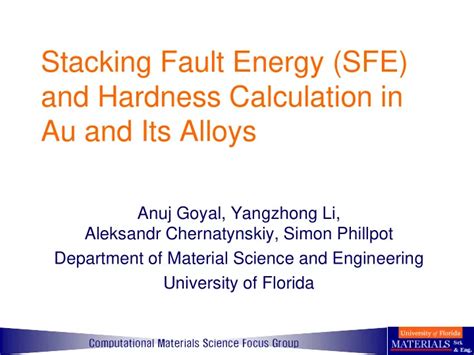 Ppt Stacking Fault Energy Sfe And Hardness Calculation In Au And Its Powerpoint