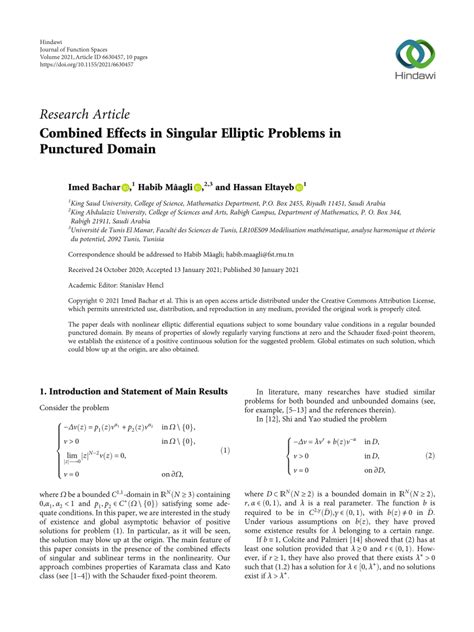 Pdf Combined Effects In Singular Elliptic Problems In Punctured Domain