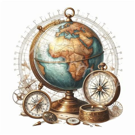 Watercolor Globe Clipart 12  Compass Clipart Geography Clipart Card