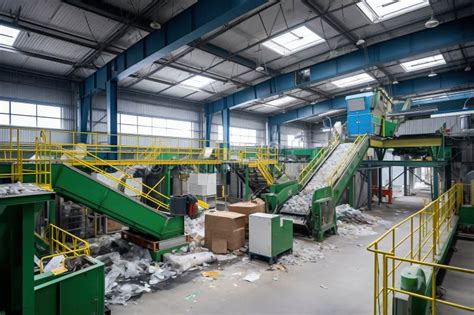 Waste Sorting Plant Many Different Conveyors And Bins Conveyors