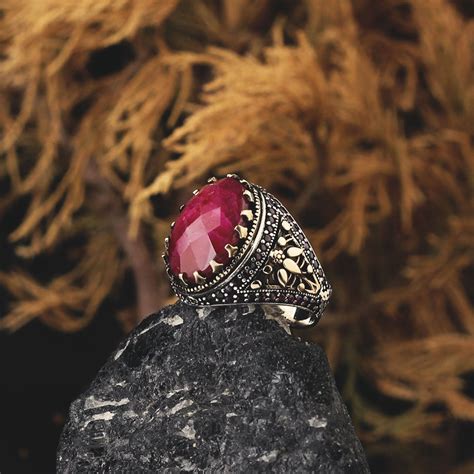 Classy Red Ruby Ring Red Silver 15 Ephesus Mens Rings Touch