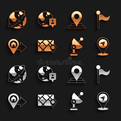 Set Gps Device With Map Flag Map Pin Radar Location House Folded