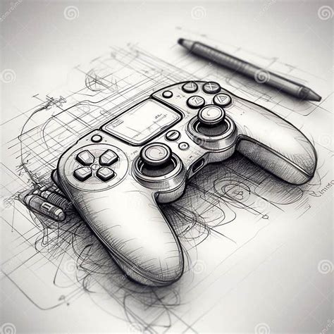 Sketch Of Video Game Controller Gaming Industry Ai Generative Stock