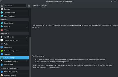 upgrade to plasma 5 26 1 and the driver manager broke in system
