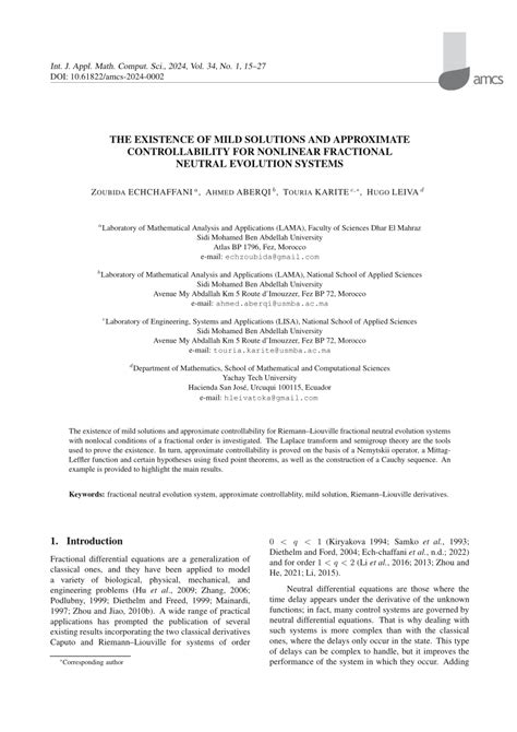 Pdf The Existence Of Mild Solutions And Approximate Controllability