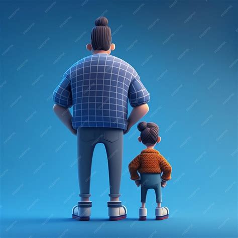 Vista Traseira Do Pai E Da Filha Em Pé De Costas Ilustração 3d Feliz