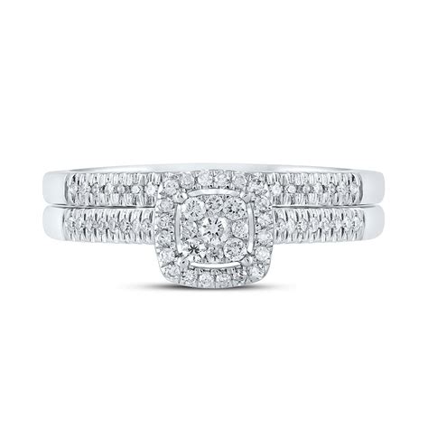 10kt White Gold Round Diamond Halo Bridal Wedding Ring Band Set 14 Ct
