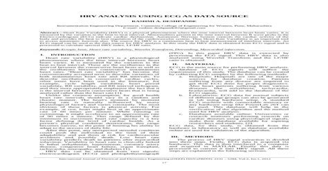 hrv analysis using ecg as data ijeee vol2iss1 17