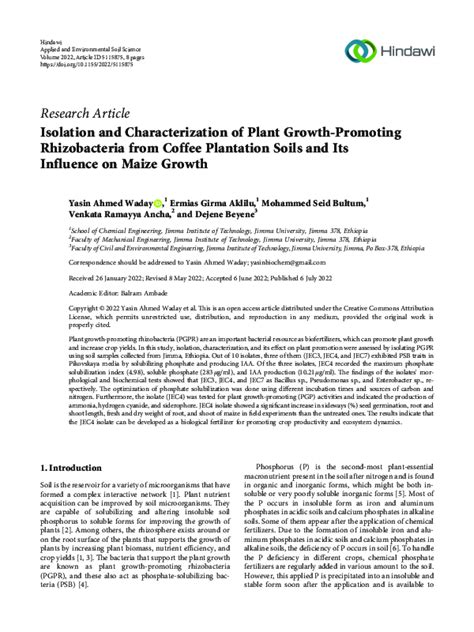 Pdf Isolation And Characterization Of Plant Growth Promoting Rhizobacteria From Coffee