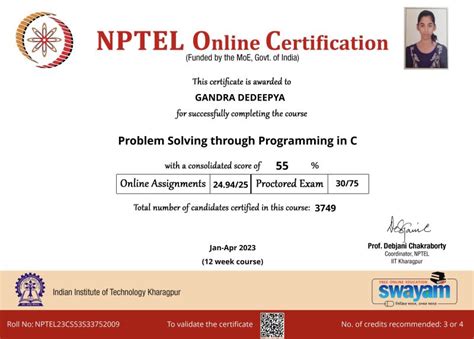 Dedeepya Gandra On Linkedin Nptel Programminginc Problemsolving