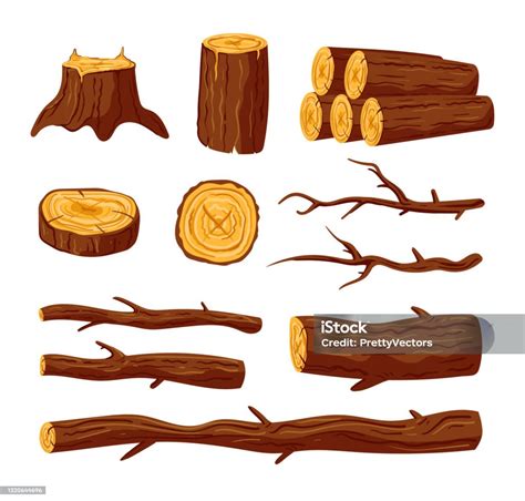 고립 된 흰색 배경 세트에 소나무 오크 나무의 원시 나무 줄기와 판자를 잘라 벡터 낙서 손으로 그린 그래픽 디자인 일러스트레이션 나무줄기에 대한 스톡 벡터 아트 및 기타