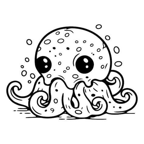 귀여운 문어 캐릭터 터 일러스트레이션 바탕에 고립 프리미엄 벡터