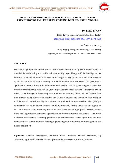 pdf particle swarm optimization for early detection and preventİon of