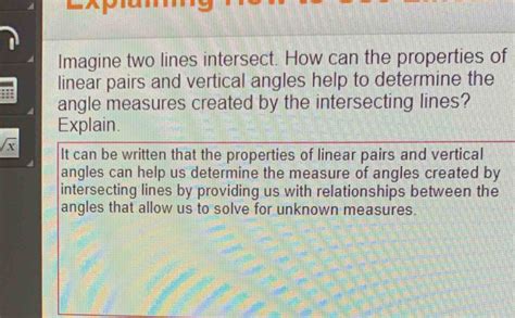 solved imagine two lines intersect how can the properties of linear