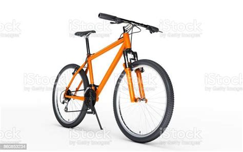 오렌지 스포츠 자전거 흰색 배경에 고립 된 오른쪽에 보인다 스포츠 개념입니다 3 차원 일러스트 레이 션 두발자전거에 대한 스톡 사진 및 기타 이미지 Istock