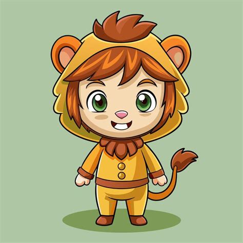 El Disfraz De León Del Niño De Dibujos Animados Impresión Vectorial