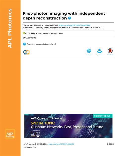 Pdf First Photon Imaging With Independent Depth Reconstruction