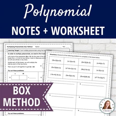 Using The Box Method For Multiplying Polynomials Notes And Worksheet