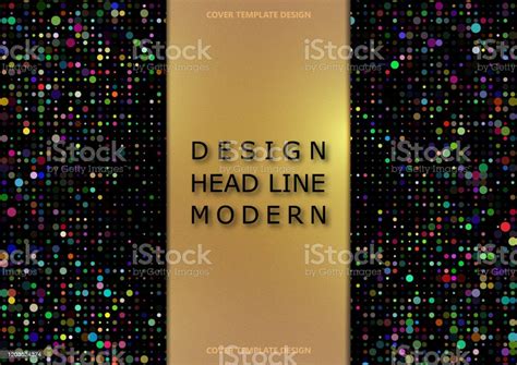 검은 색 배경에 무작위로 흩어진 작은 원 다른 크기 밝은 색상 텍스트에 배치합니다 배너 명함 전단지의 디자인을위한 템플릿 0명에 대한 스톡 벡터 아트 및 기타 이미지