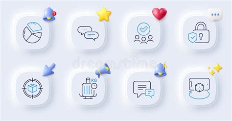 Baggage Scales Dots Message And Pie Chart Line Icons For Web App Printing Vector Stock