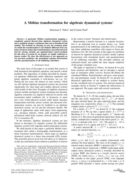 Pdf A Mobius Transformation For Algebraic Dynamical Systems