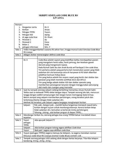 Skrip Simulasi Code Blue Rs Livasya Pdf Sains And Matematika