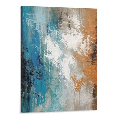 Creowell Teal Abstract Canvas Wall Art Blue And Brown Abstract Pictures