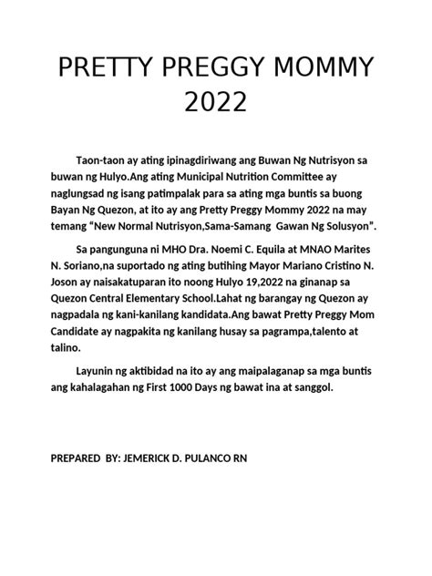 Ppreggy Mommy 2022 Tagalog Pdf