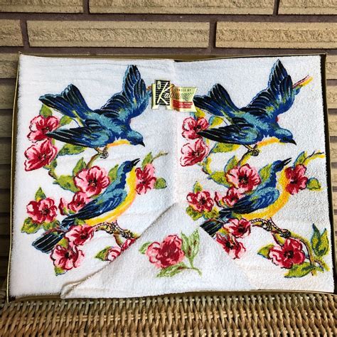 Vintage 60s Blue Jay Towel Set Nos Towels By Kathaway Set 60s