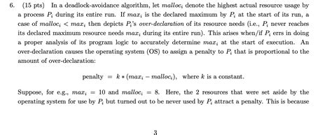 6 15 Pts In A Deadlock Avoidance Algorithm Let