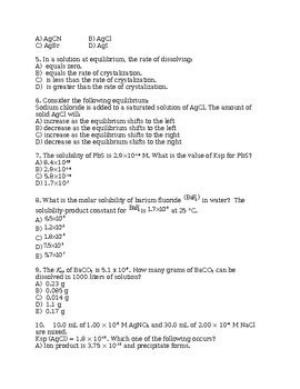 KSP QUIZ Solubility Product Constant Chemistry Quiz Molar Solubility And Ksp 10