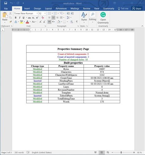 Compare Two Or More Word Documents Using C