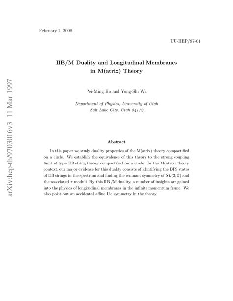 Pdf Type Iib String M Theory Duality And Longitudinal Membranes In M