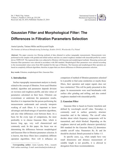 Pdf Gaussian Filter And Morphological Filter The Differences In Filtration Parameters Selection