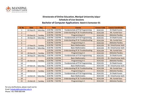 Semester 1 Live Class Session Schedule For Any Clarifications Please Reach Out To Email Semester 1 Live Class Session Schedule For Any Clarifications Please Reach Out To Email