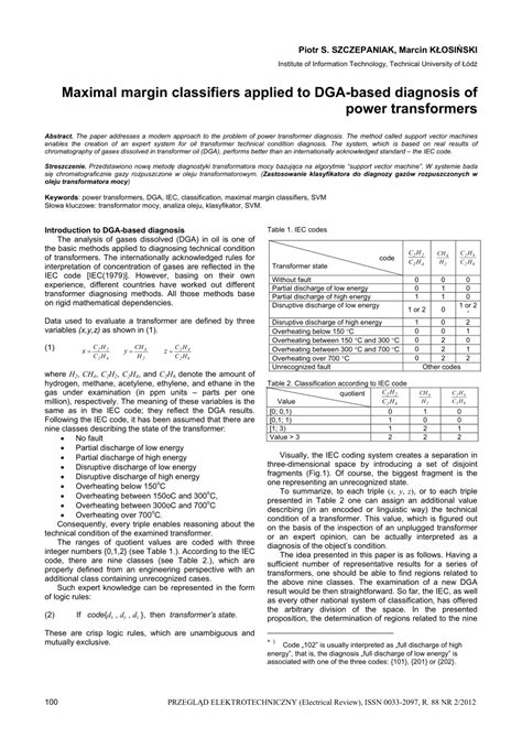 pdf maximal margin classifiers applied to dga based diagnosis of