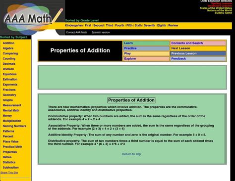 Aaa Math Addition Properties Activity For 3rd 8th Grade Lesson Planet
