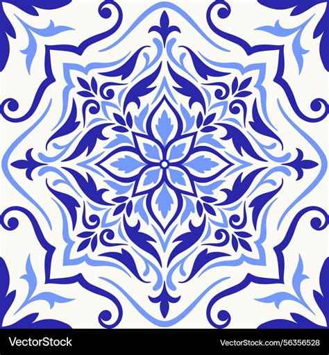 Mediterranean Blue Tile Ethnic Seamless Pattern Vector Image