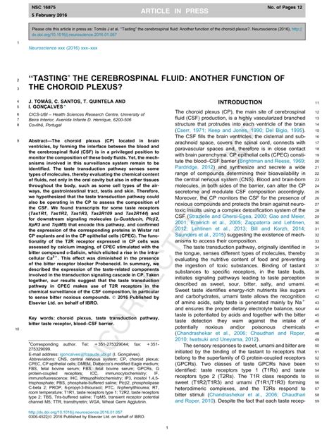 Pdf Tasting The Cerebrospinal Fluid Another Function Of The Choroid Plexus