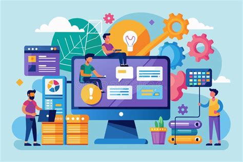 Characters Install Software On A Computer While Using Digital Tools And