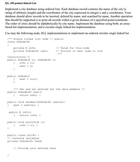 Solved Q1 50 Points Linked List Implement A City Database